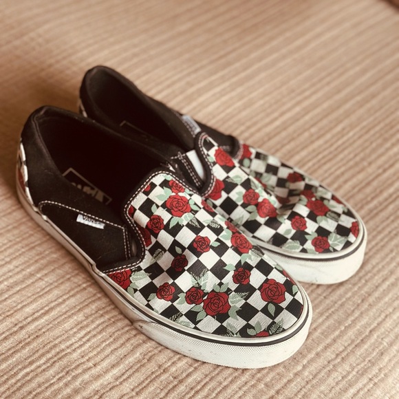 Vans | Shoes | Vans Checkerboard Rose Slipon Shoes | Poshmark